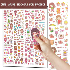 Cute Cartoon Theme Kawaii Stickers - 20 PET Sheets Cute Washi Stickers ...